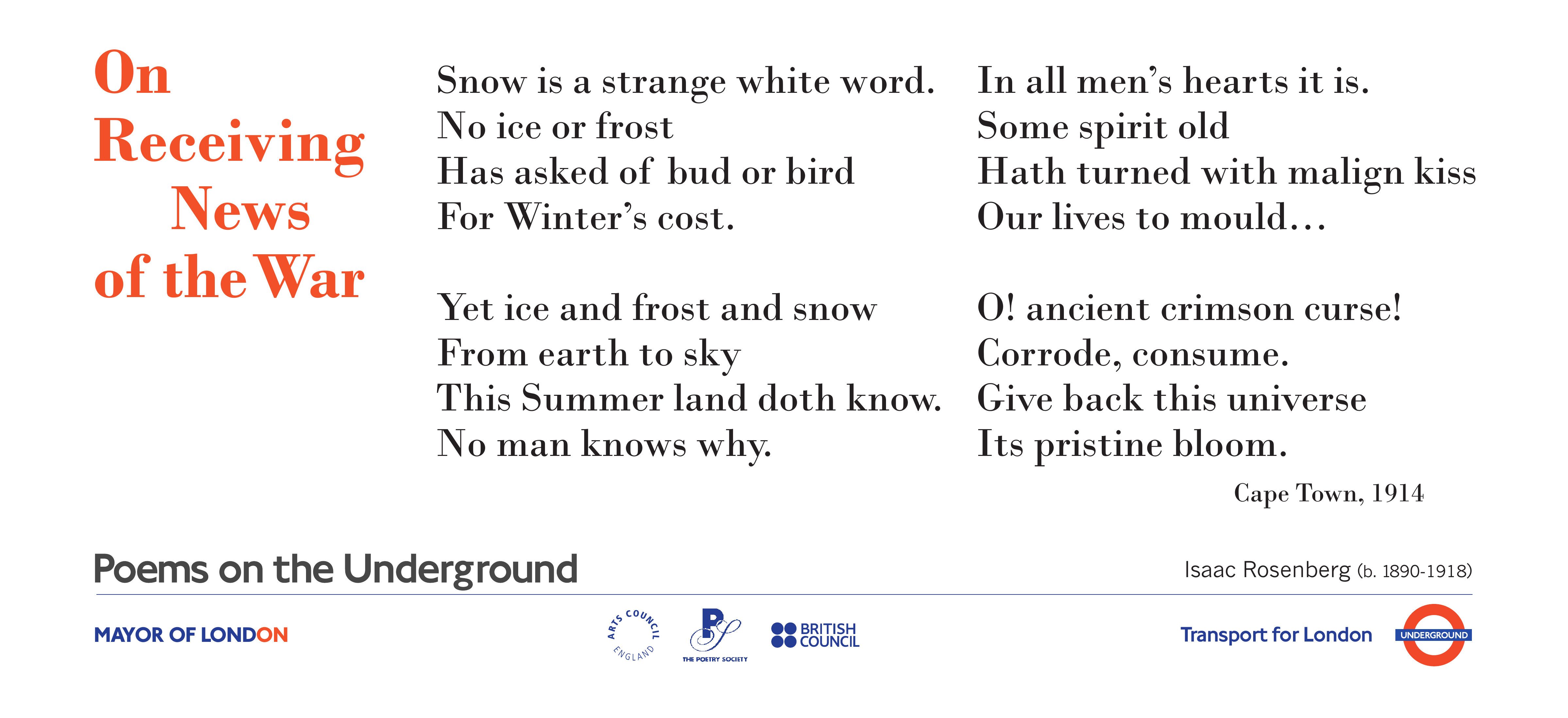 On Receiving News of the War – Poems on the Underground