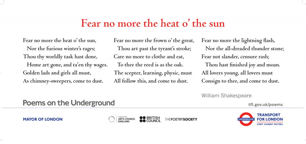 Fear no more the heat o’ the sun – Poems on the Underground