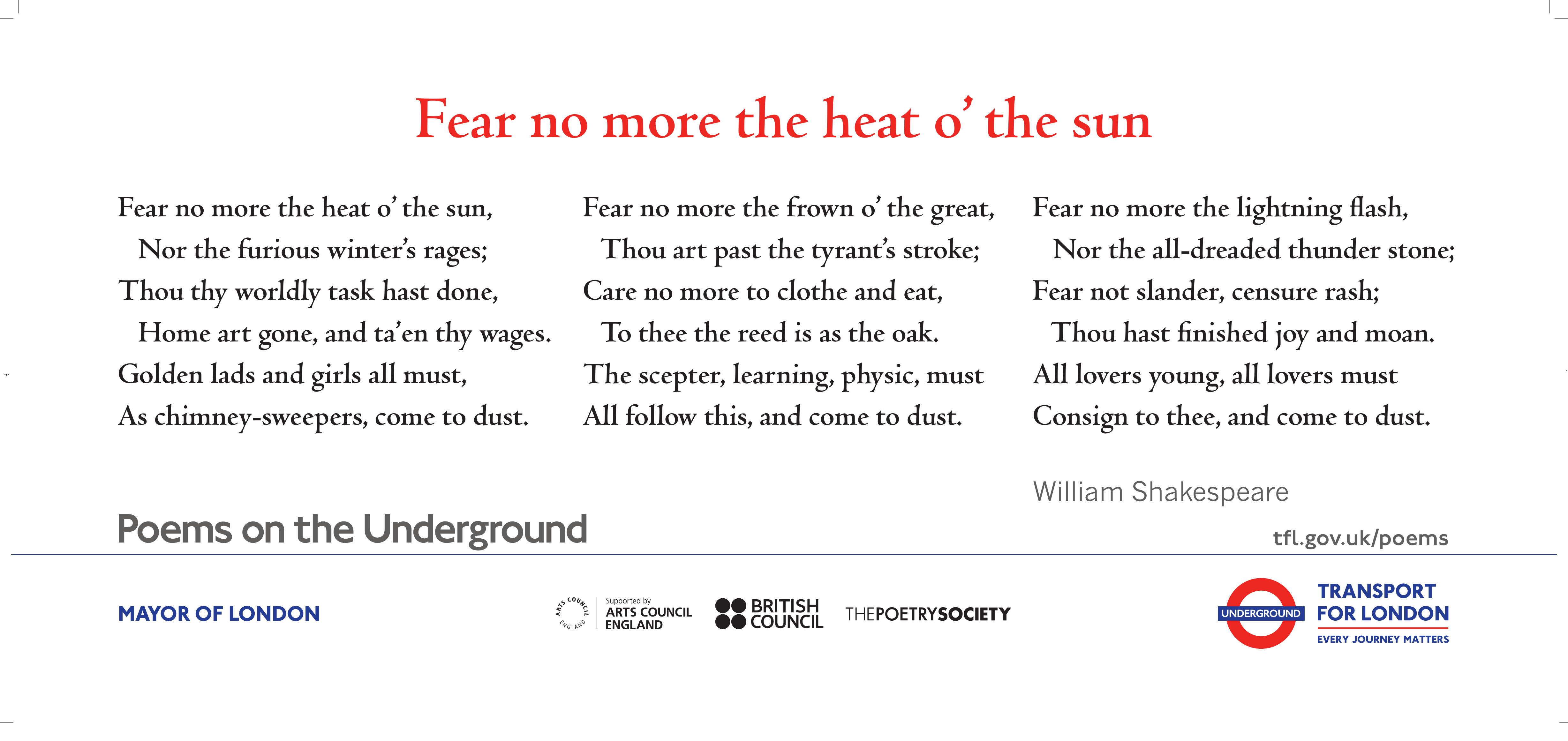 Fear no more the heat o’ the sun – Poems on the Underground