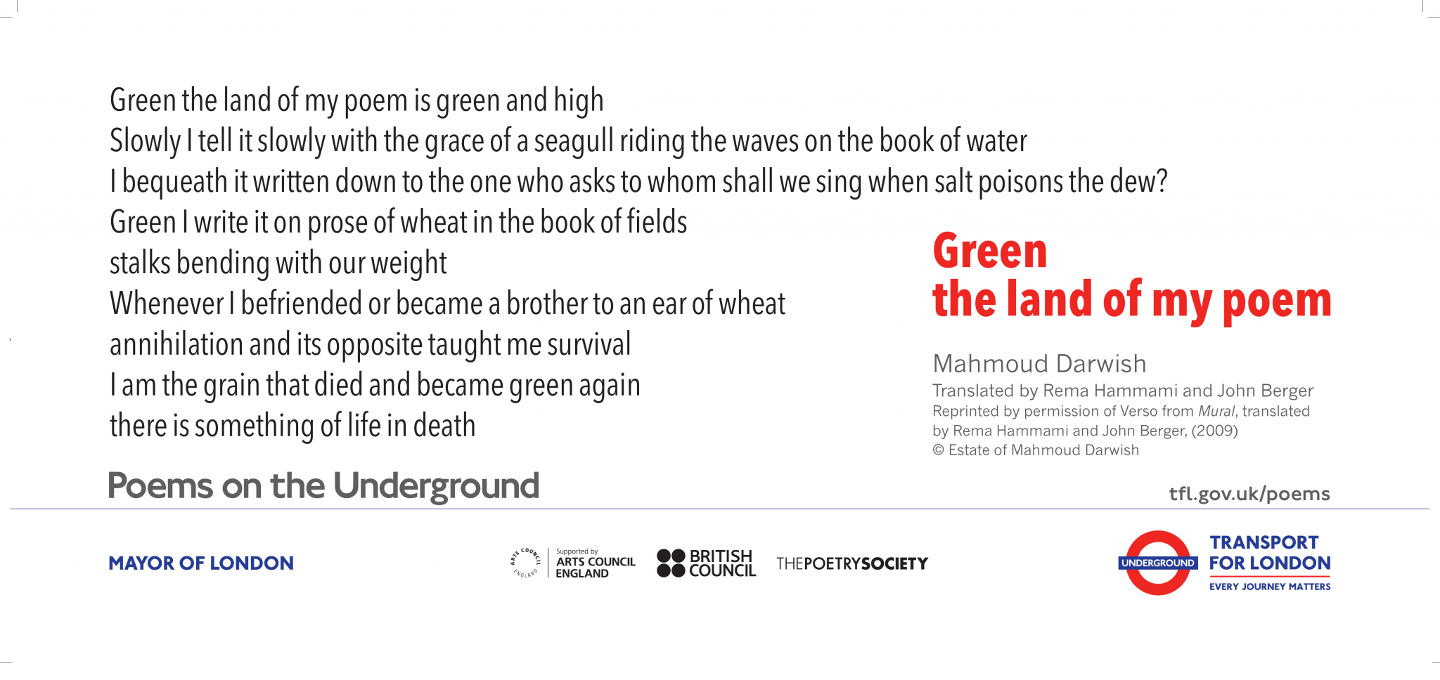 Green the land of my poem – Poems on the Underground