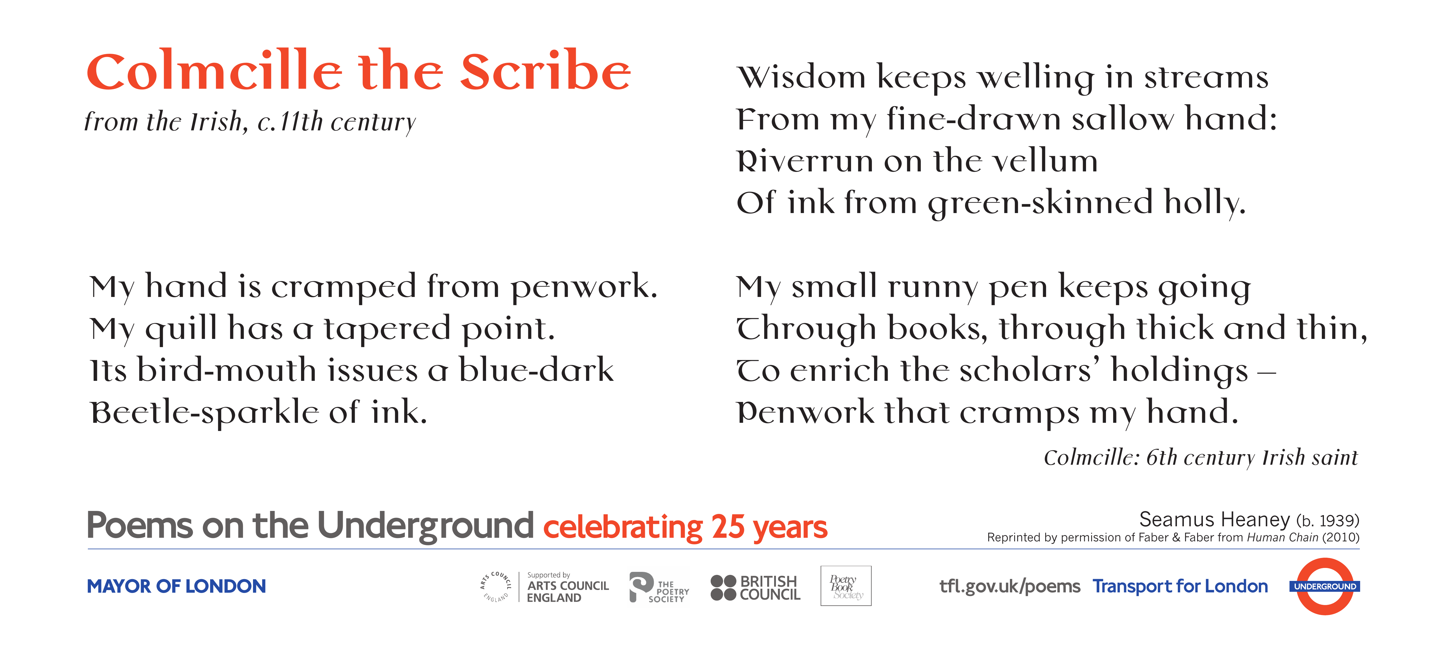 Colmcille the Scribe – Poems on the Underground