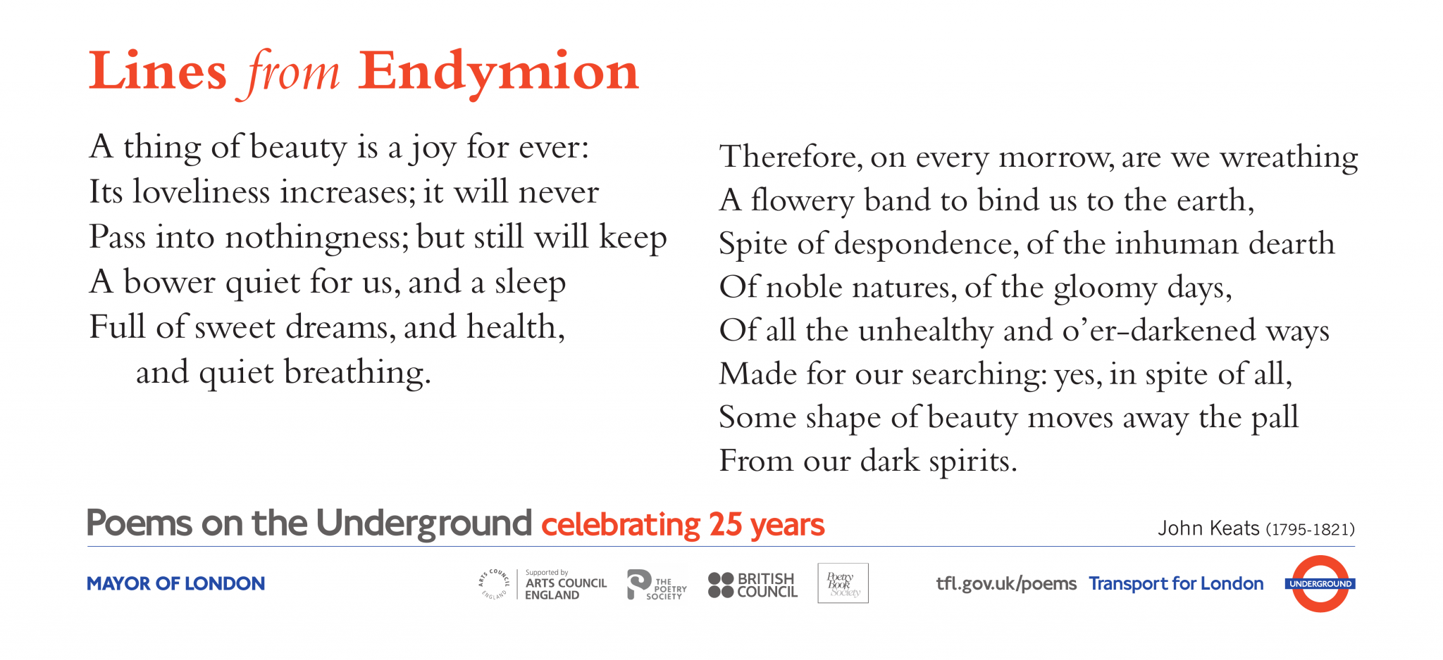 Lines from Endymion – Poems on the Underground
