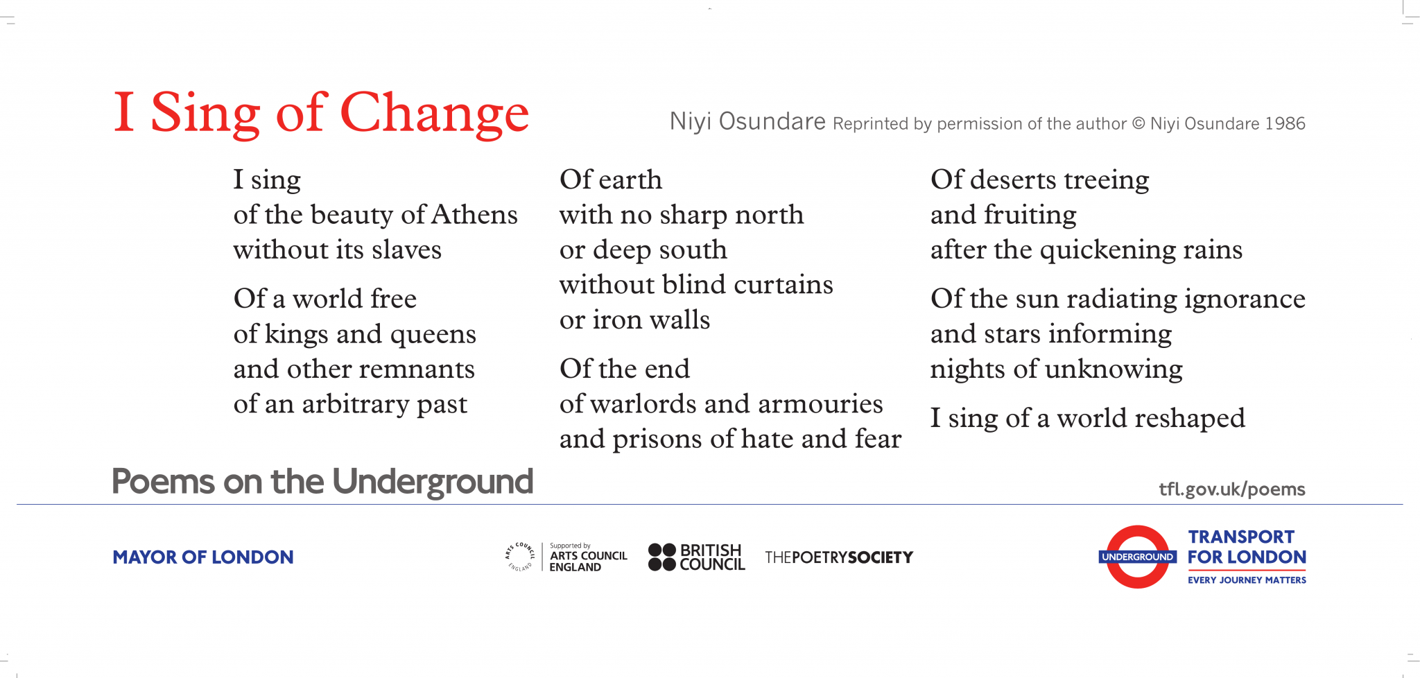 I Sing of Change – Poems on the Underground