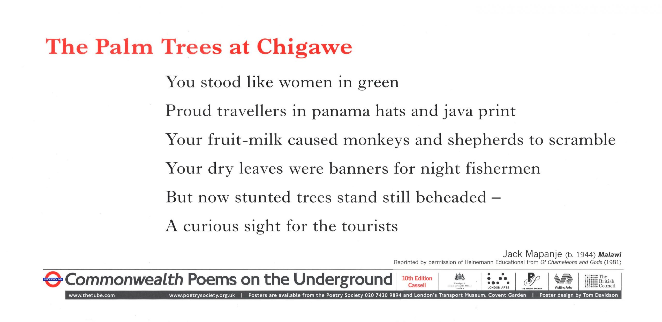 The Palm Trees at Chigawe – Poems on the Underground