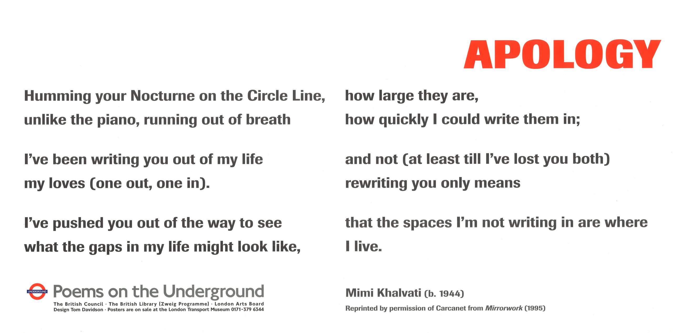 Apology – Poems on the Underground