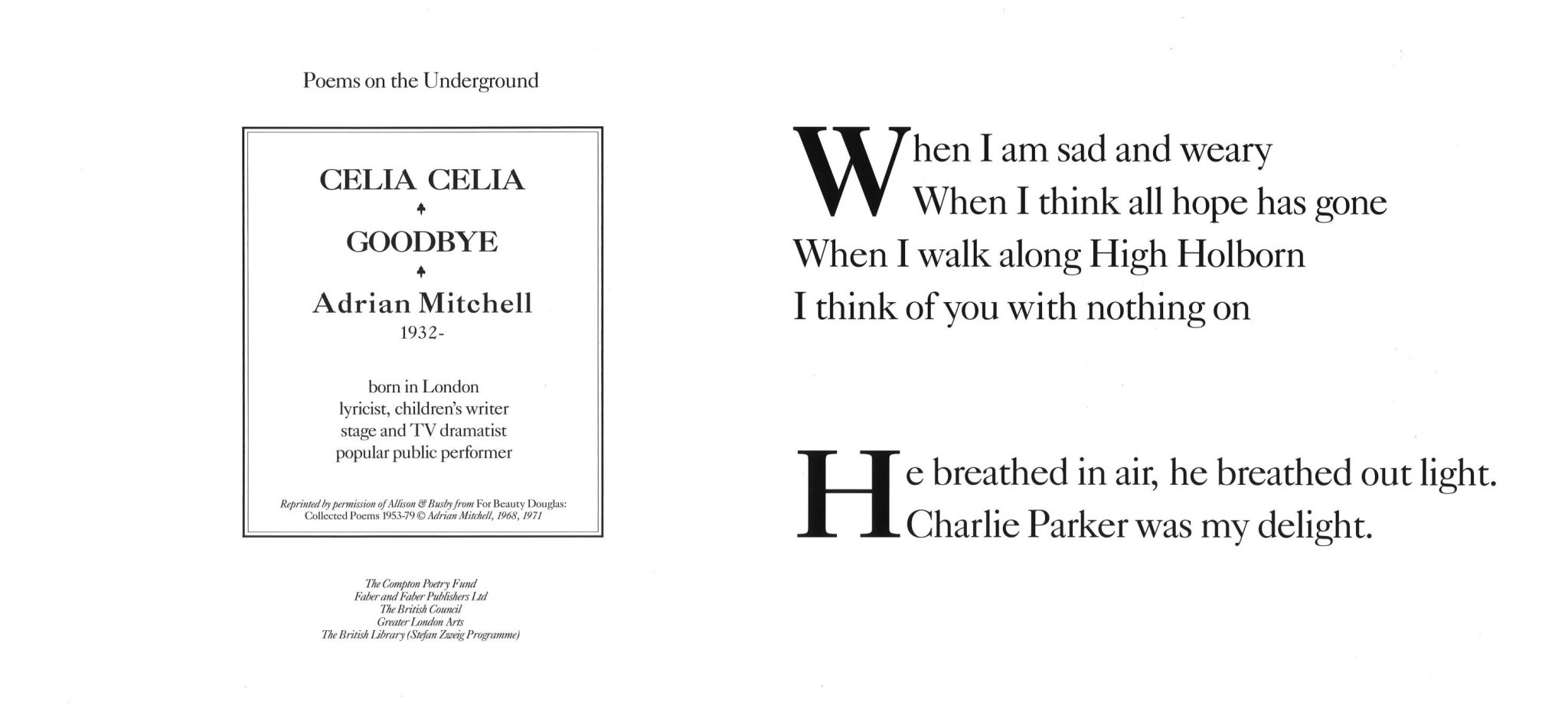 Celia Celia – Poems on the Underground