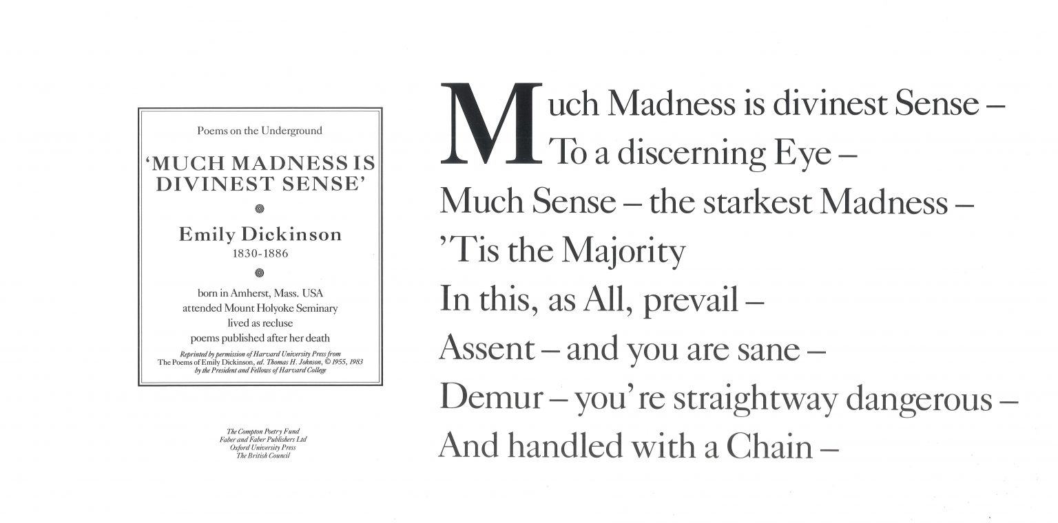 Much Madness is Divinest Sense – Poems on the Underground