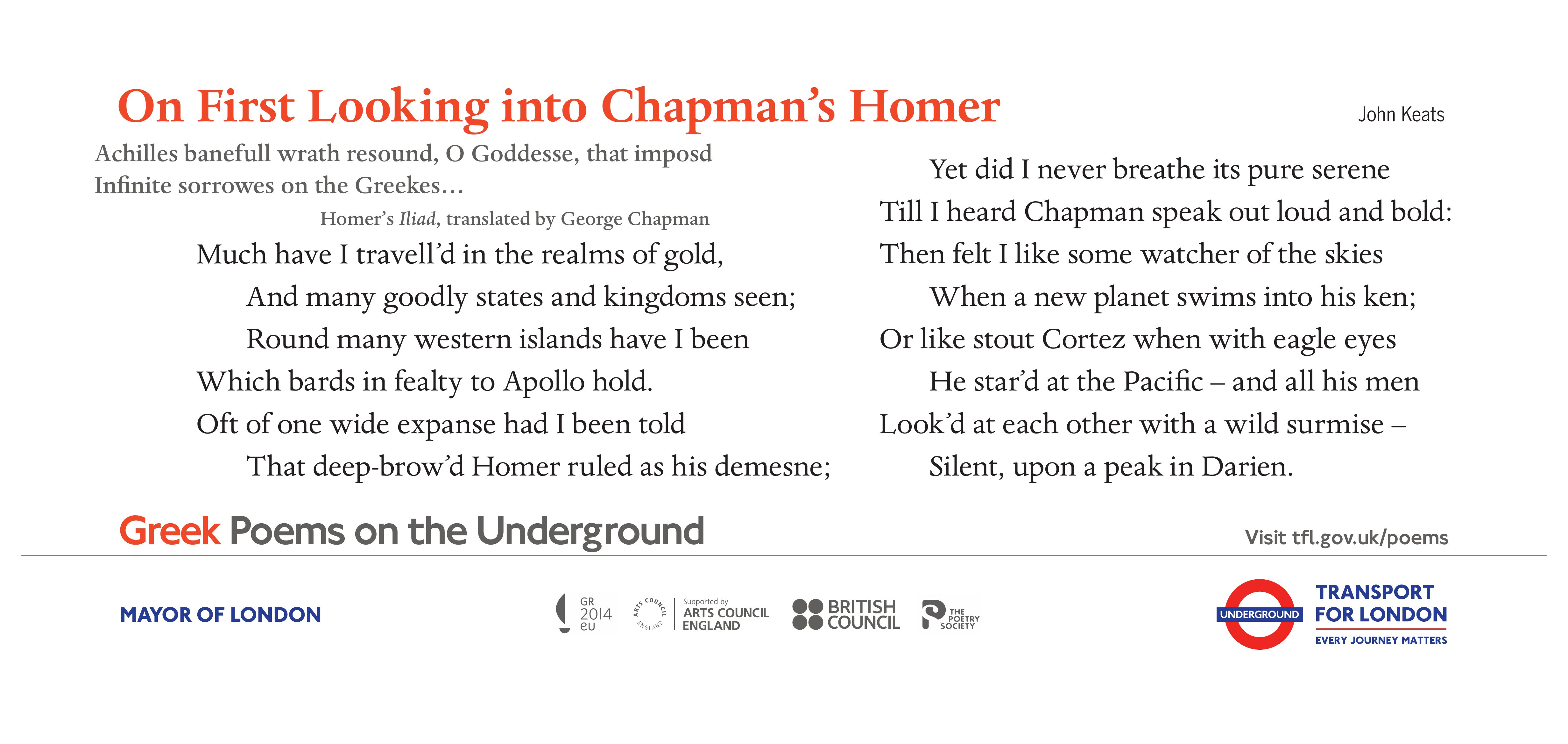 On First Looking into Chapman’s Homer – Poems on the Underground