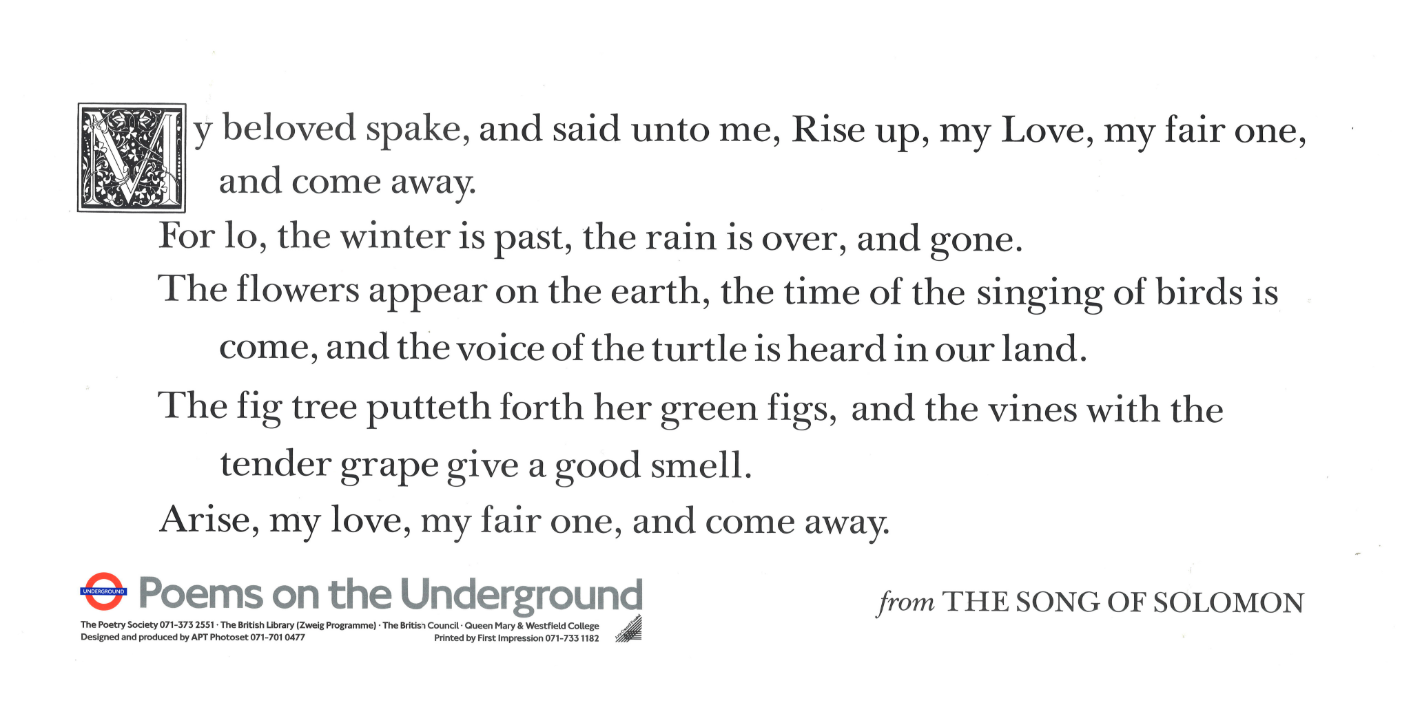 from The Song of Solomon – Poems on the Underground