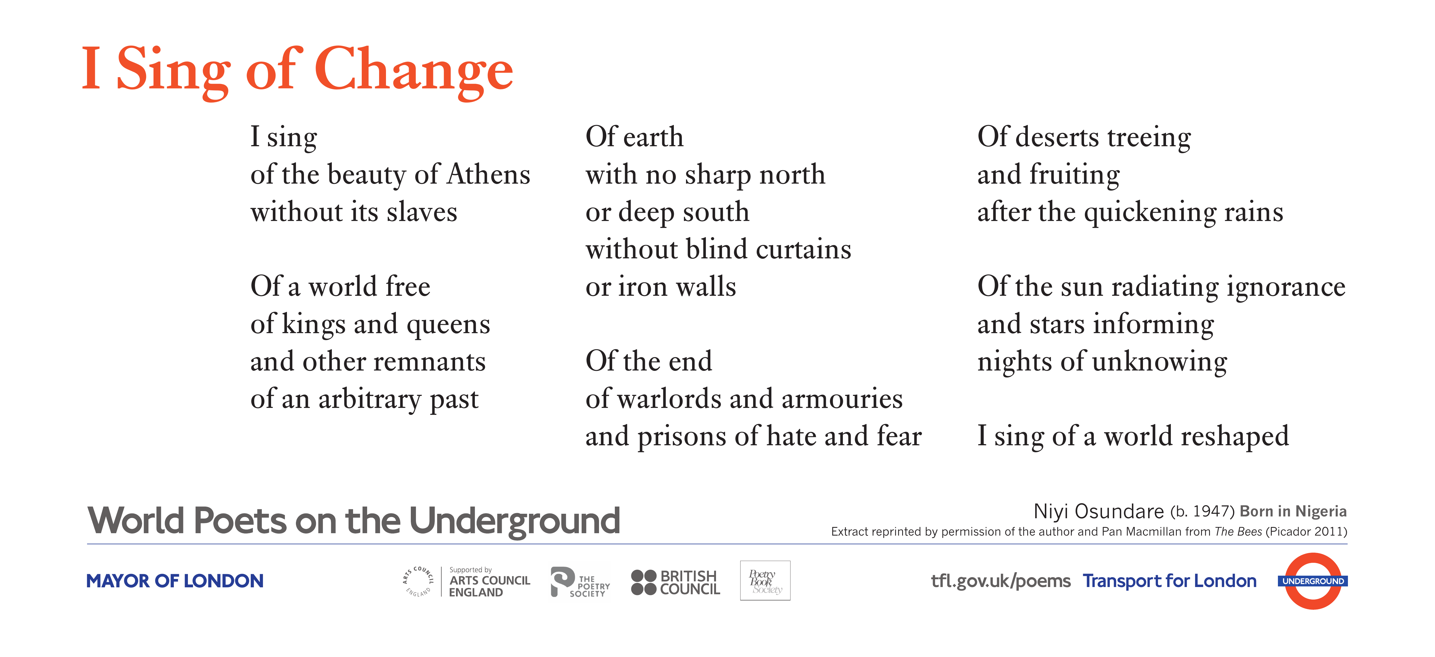 I Sing Of Change – Poems on the Underground
