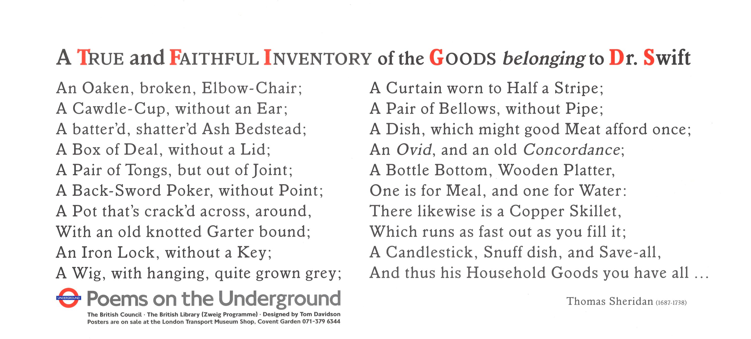 A True and Faithful Inventory of the Goods belonging to Dr Swift ...