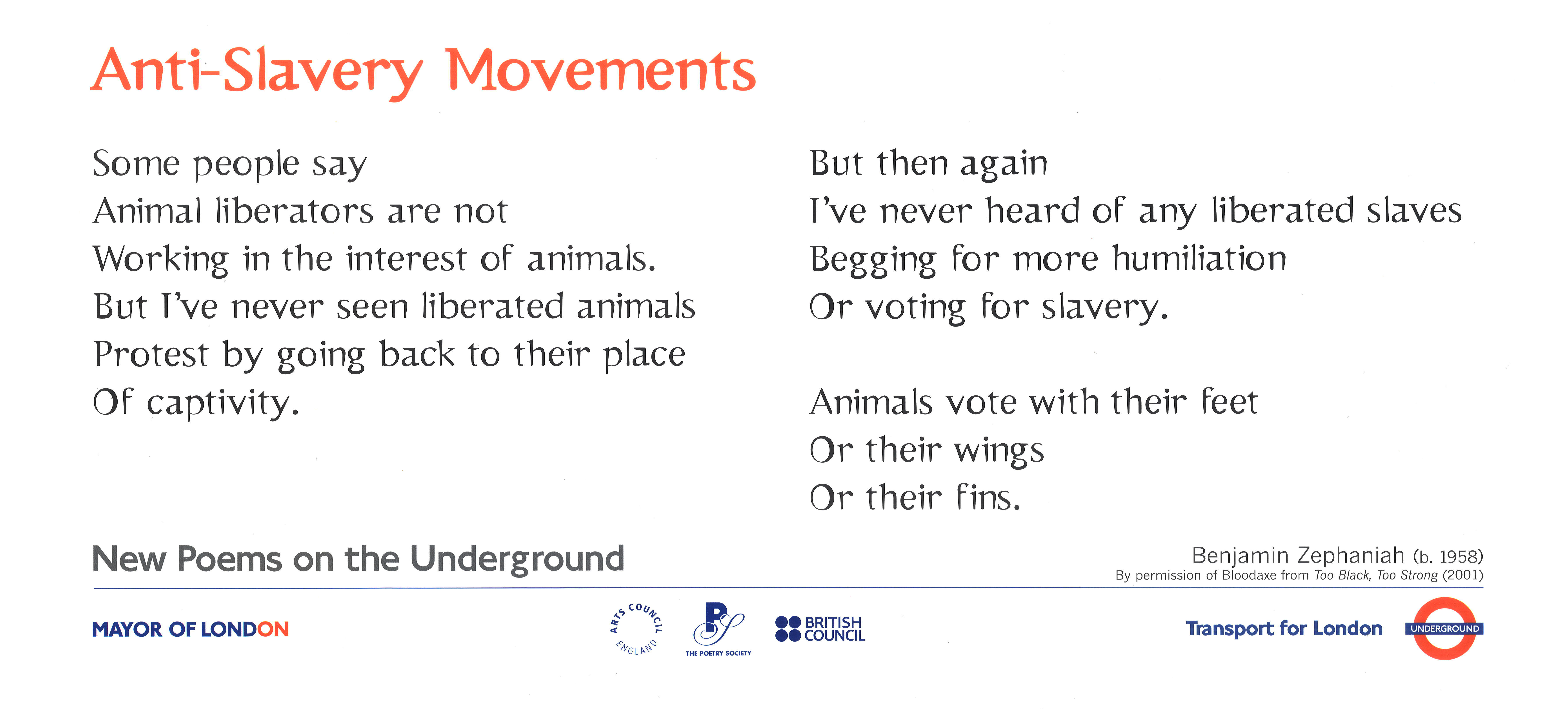 Anti-Slavery Movements – Poems on the Underground
