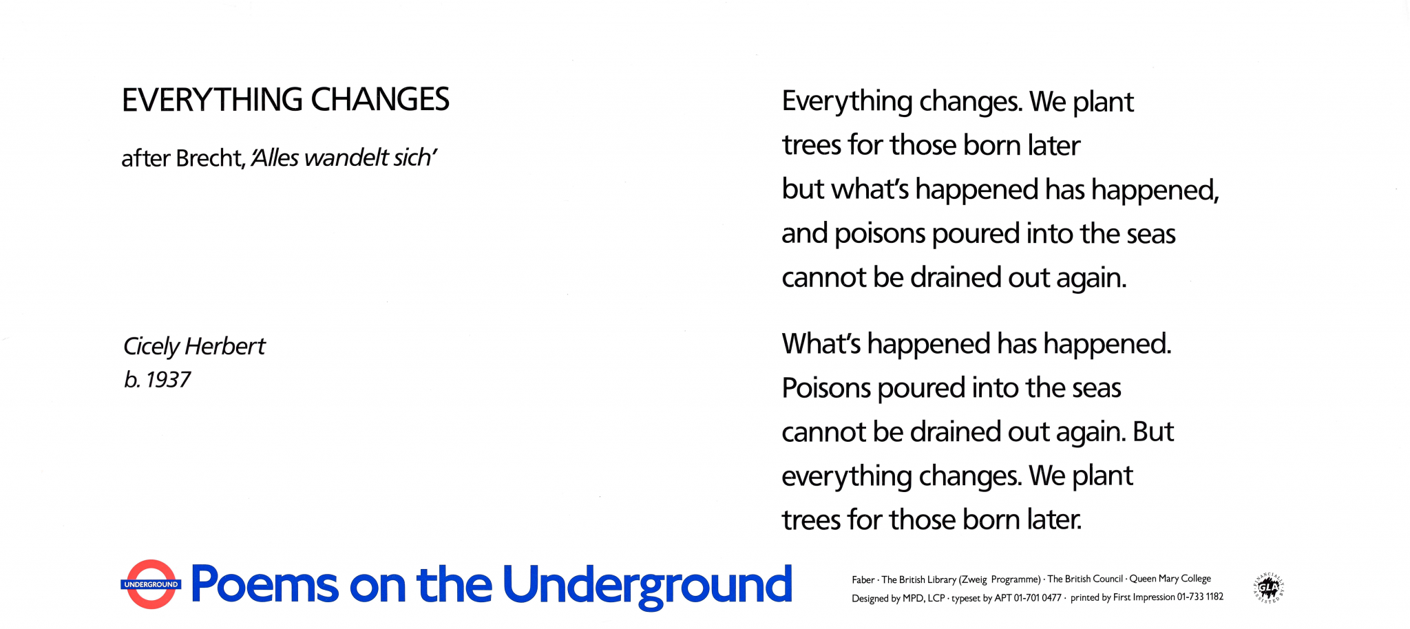 Everything Changes – Poems on the Underground