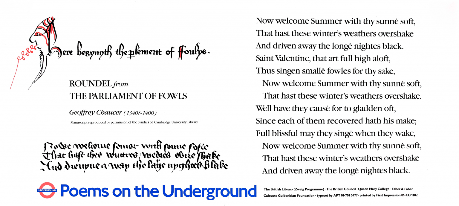 Roundel from the Parliament of Fowls – Poems on the Underground