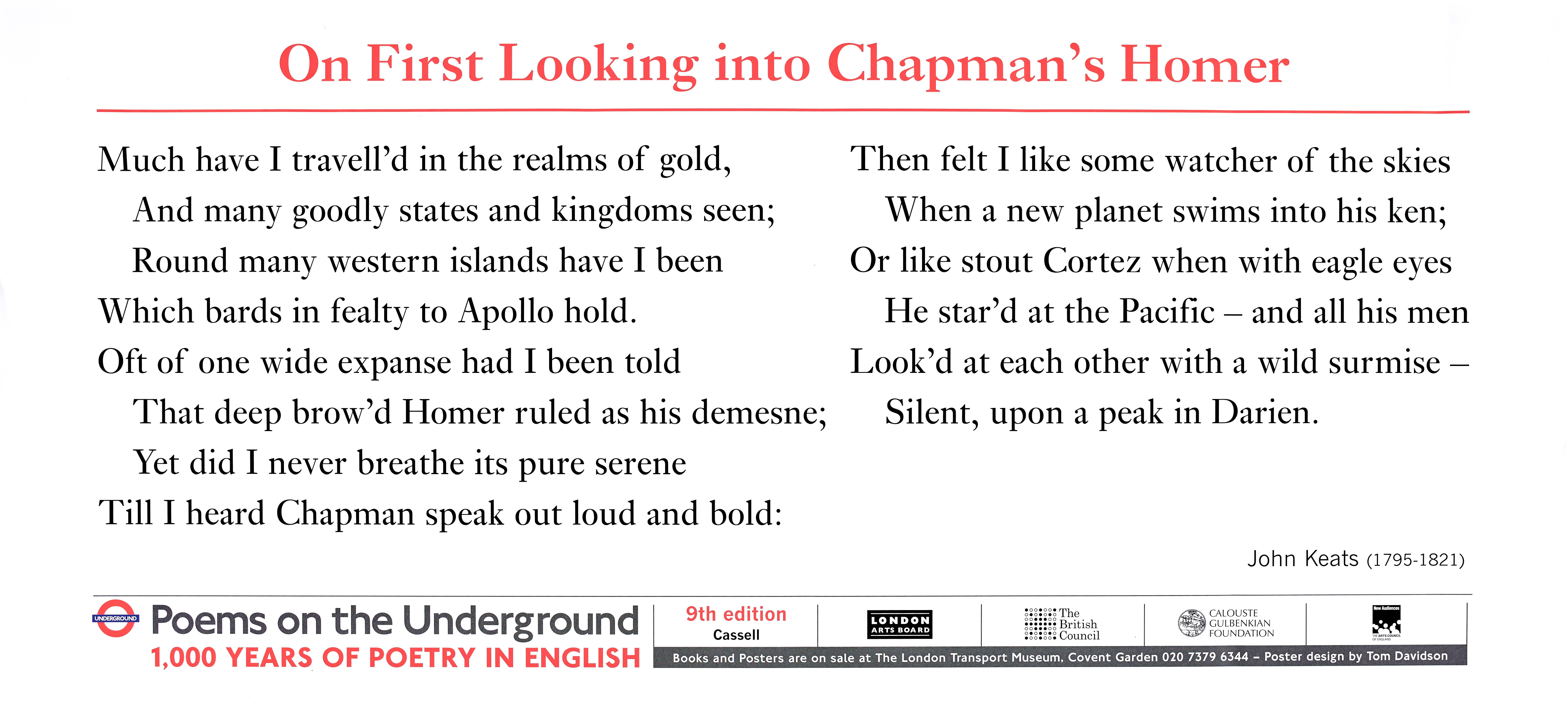 On First Looking into Chapman’s Homer – Poems on the Underground