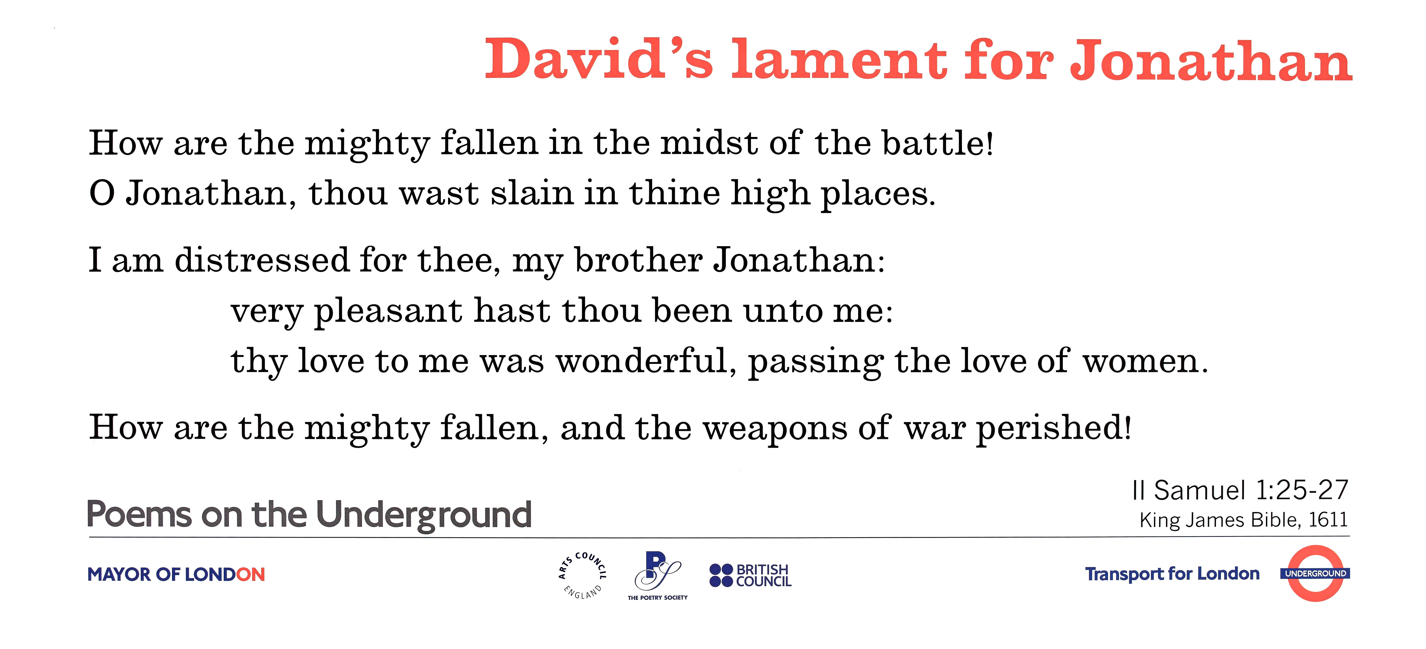 David’s lament for Jonathan – Poems on the Underground