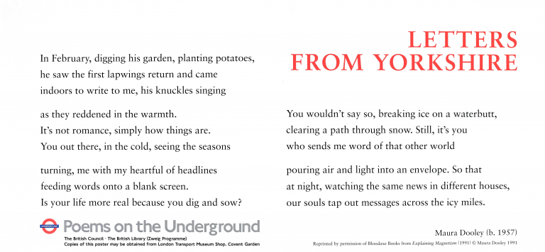 Letters From Yorkshire – Poems on the Underground