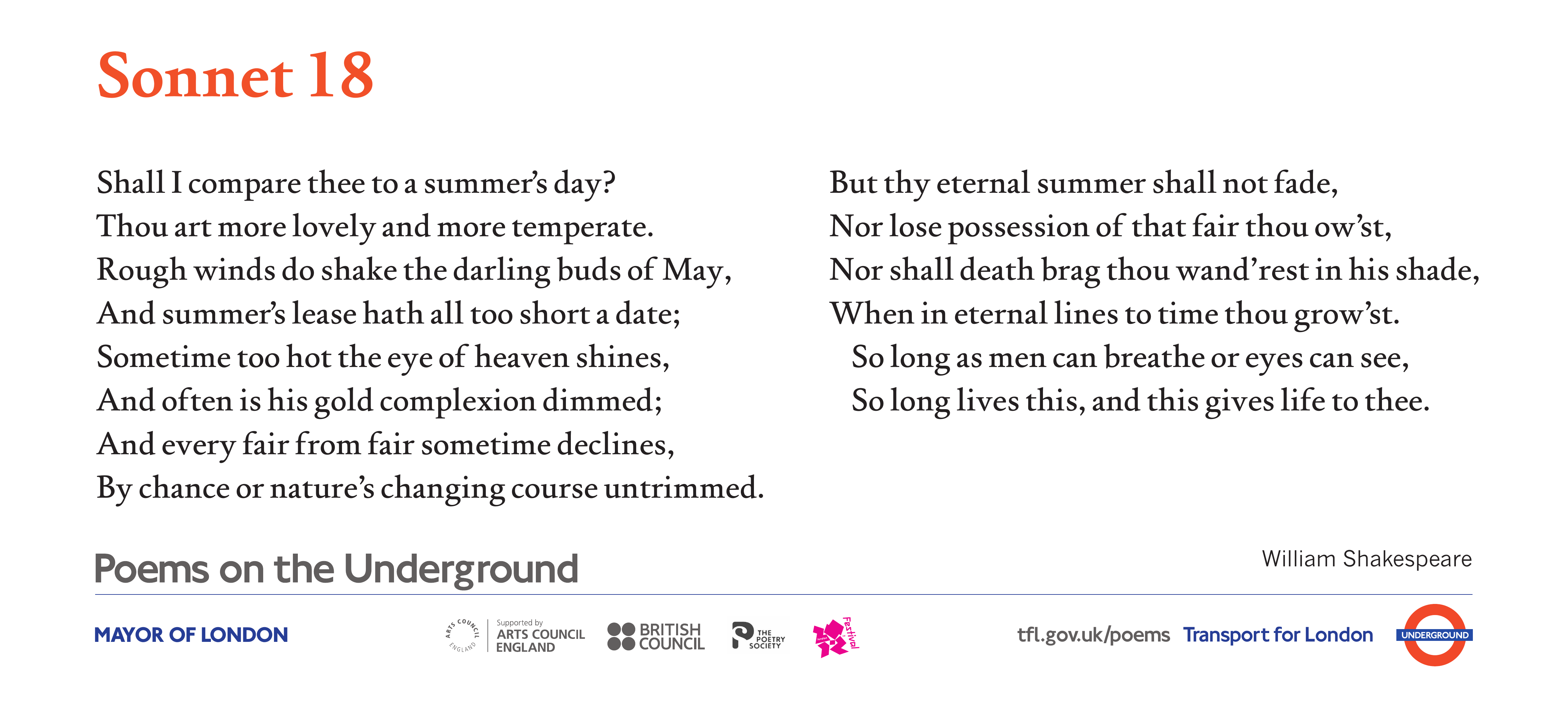 Sonnet 18 – Poems on the Underground