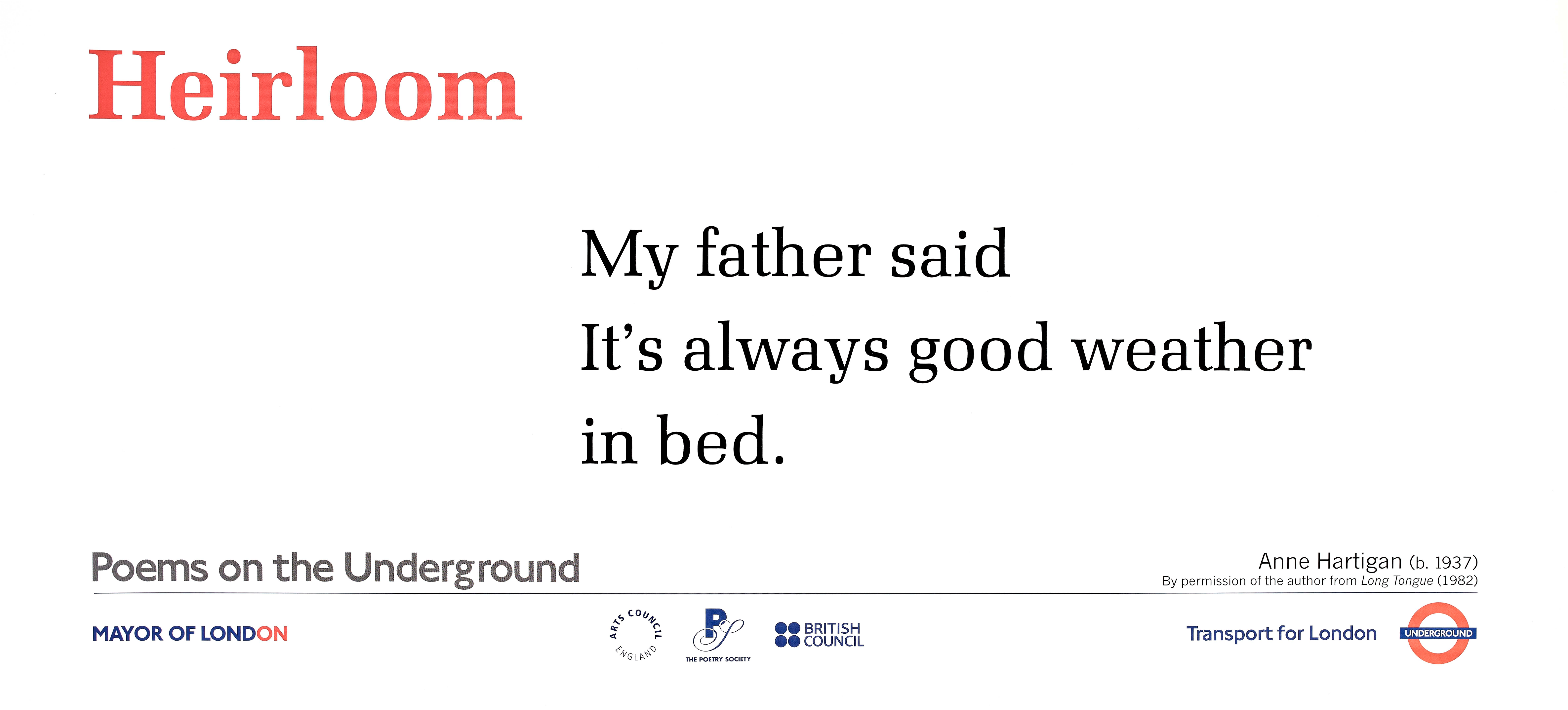 Heirloom – Poems on the Underground