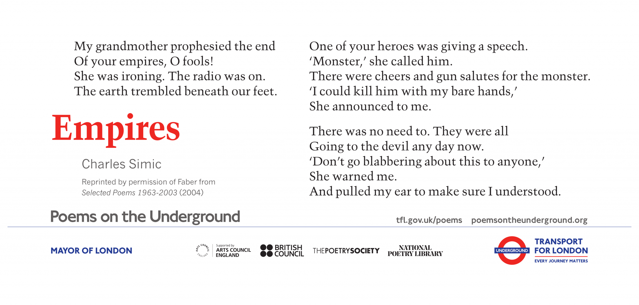 Poems on the Underground – offering poetry to London’s tube travellers ...