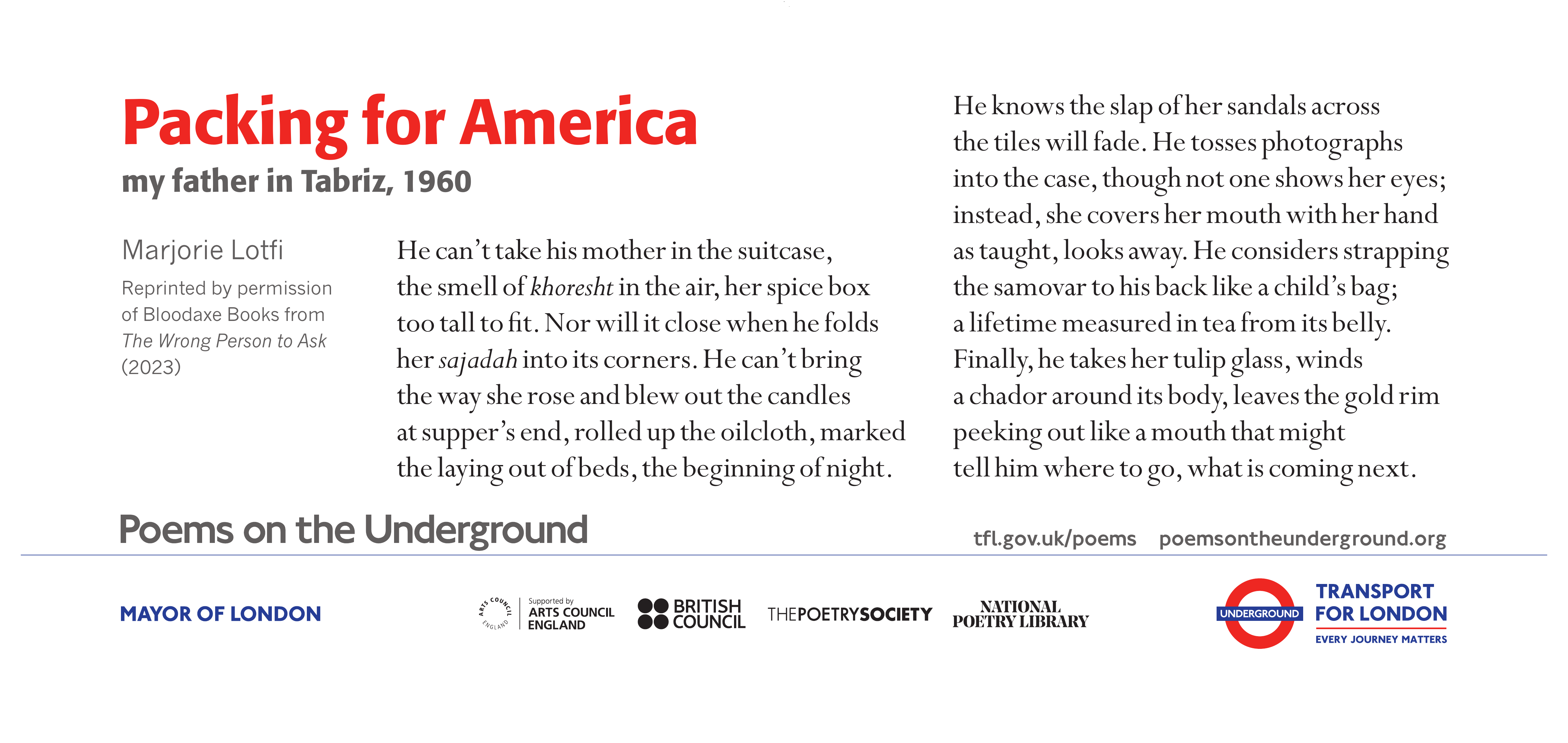 Packing for America by Marjorie Lotfi – Poems on the Underground